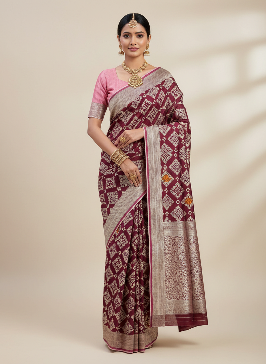 Dola silk gharchola pattern bandhani print piping finish for border ...